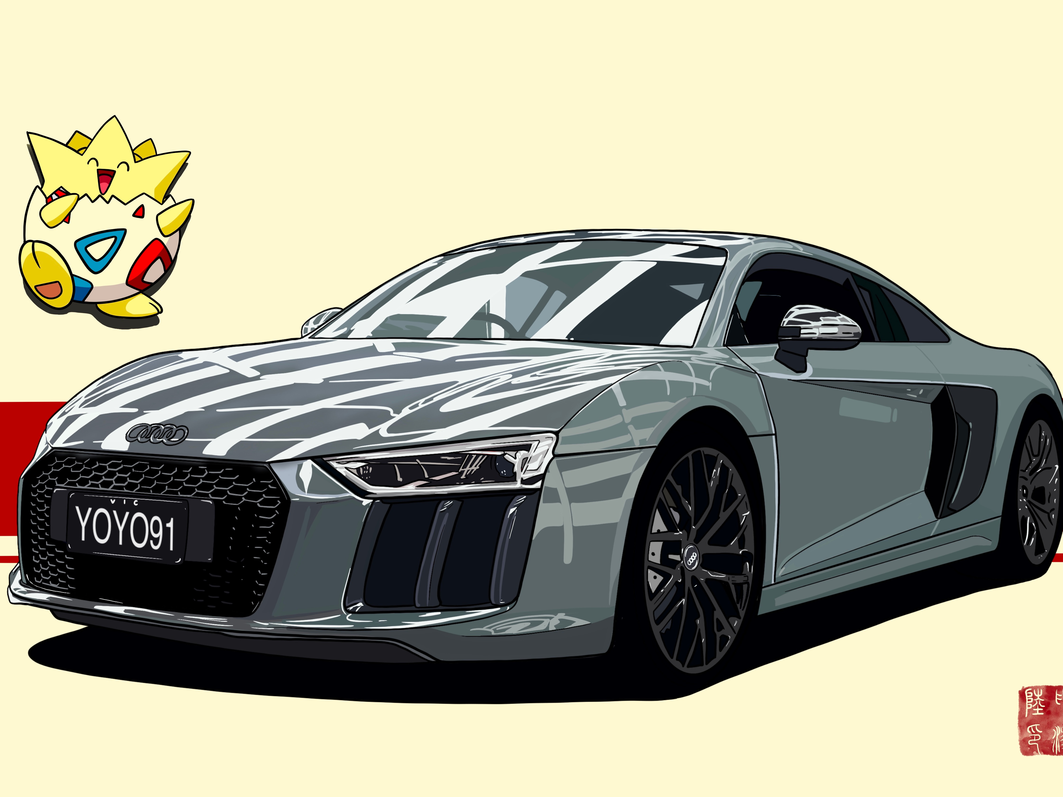 汽车手绘 奥迪R8_拿画笔的APE-站酷ZCOOL
