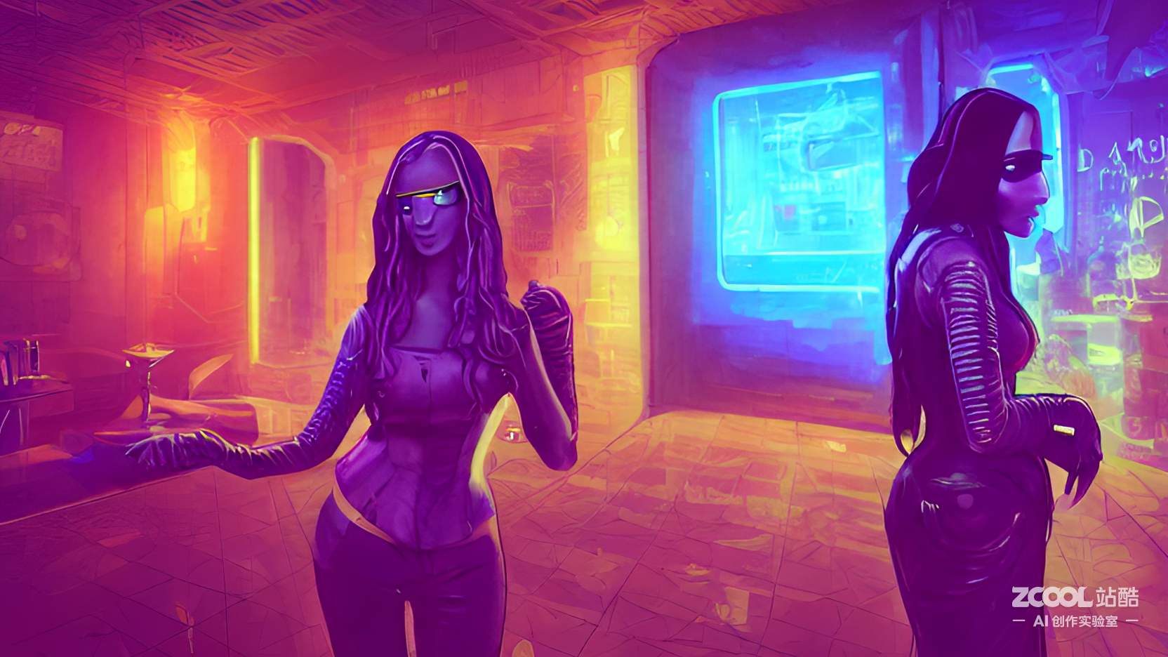 #AI创作实验室#蒙娜丽莎、夜店、赛博朋克_4XLmROWDXL-站酷ZCOOL