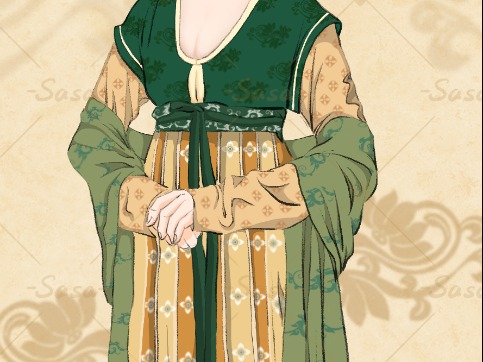 汉服，三十破裙，绿色系，日常画画练习_Sasa_saa-站酷ZCOOL
