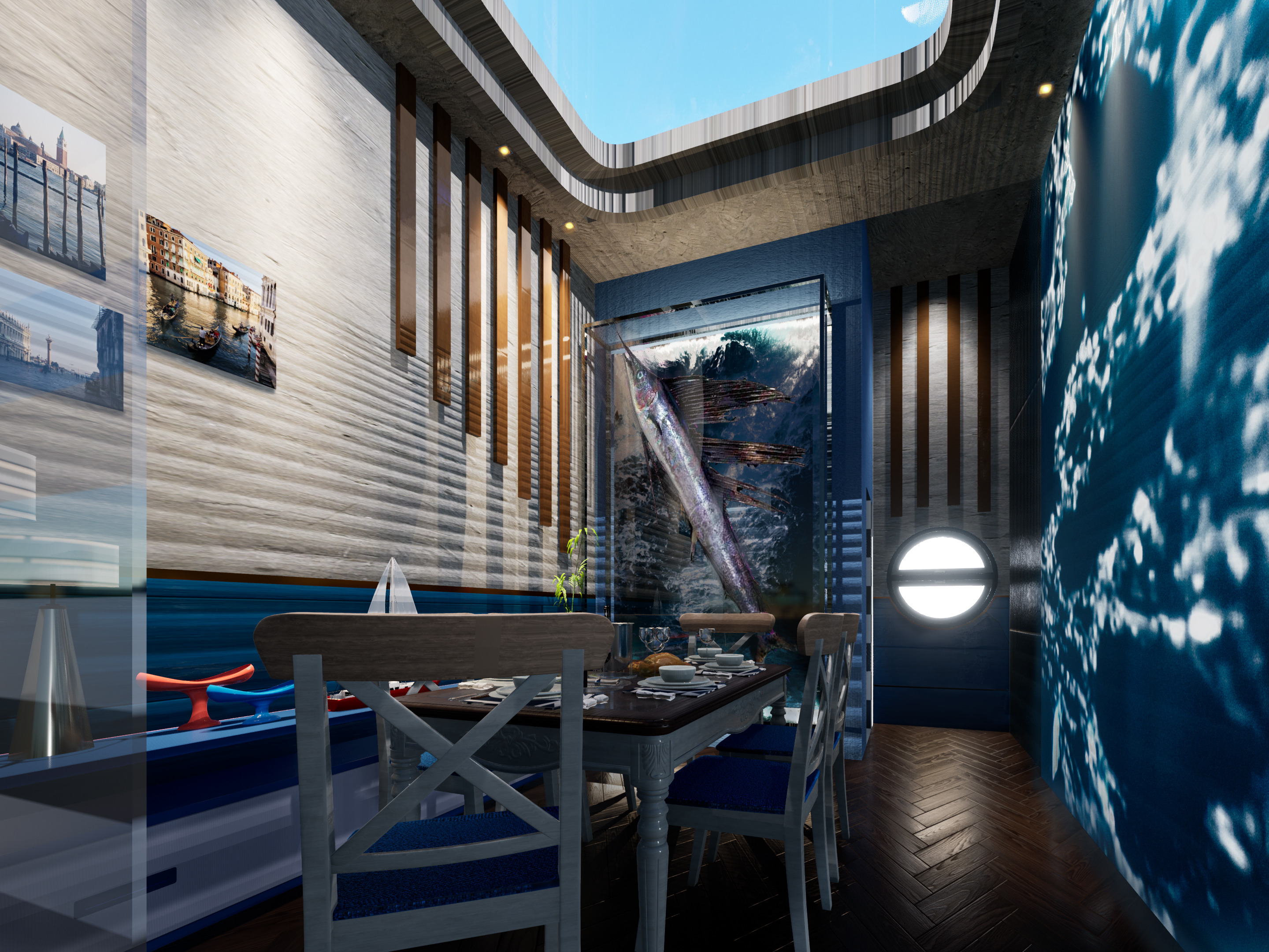 捕鱼文化主题餐厅包间设计效果图_3V橘-站酷ZCOOL