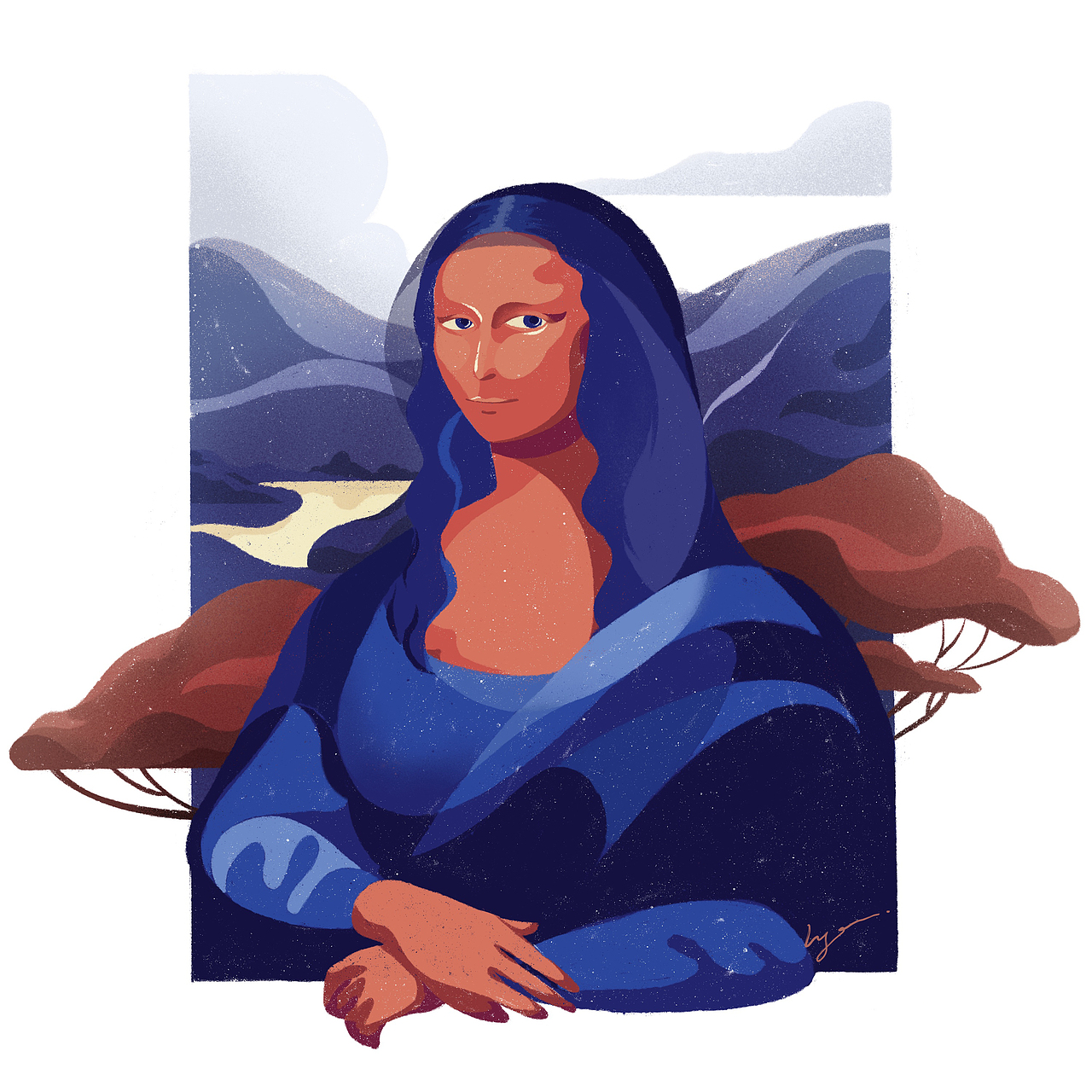 《蒙娜丽莎的微笑》名画转插画_立岈-站酷ZCOOL