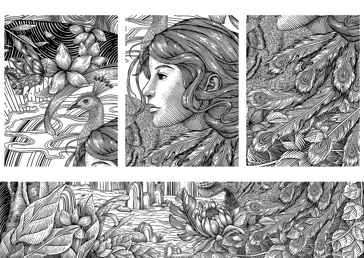 版画风格包装插画|重生幻境_kk奥利-站酷ZCOOL