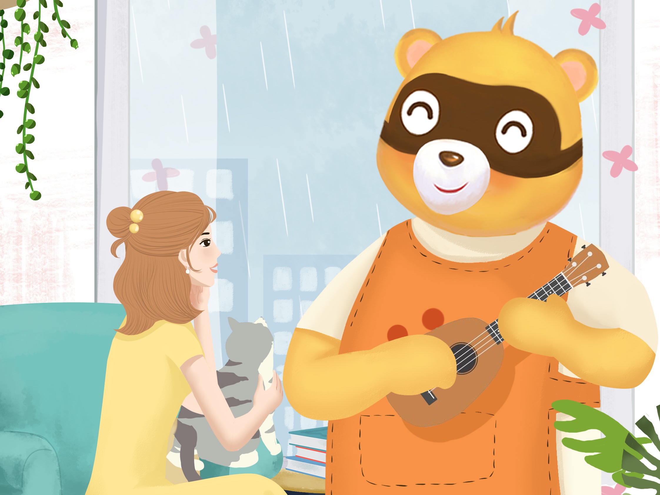 蒙面小熊谷雨插画_RoxanneL-站酷ZCOOL