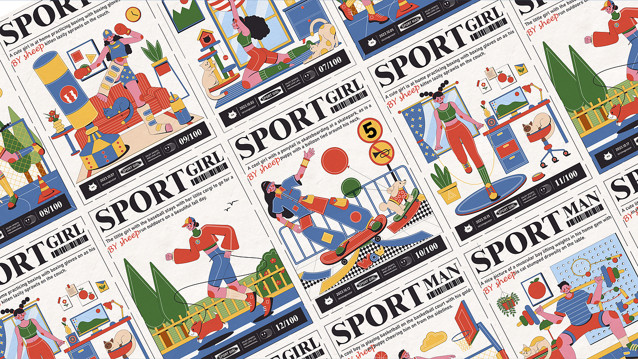 扁平人物插画情绪版总结/网页插画/运营插画/矢量插画_小绵羊的一天-站酷ZCOOL