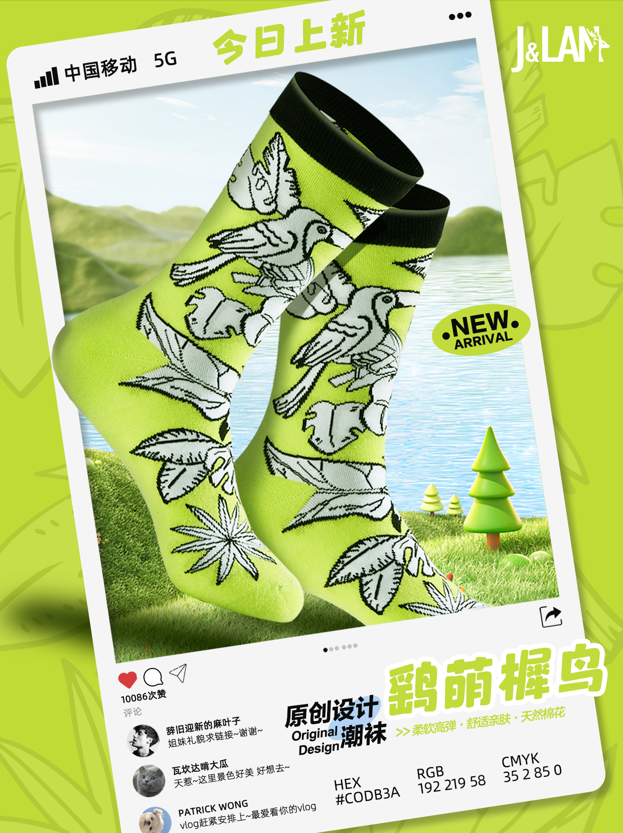 袜子设计|原创运动潮袜--鹞萌樨鸟_JLAN峻澜-站酷ZCOOL