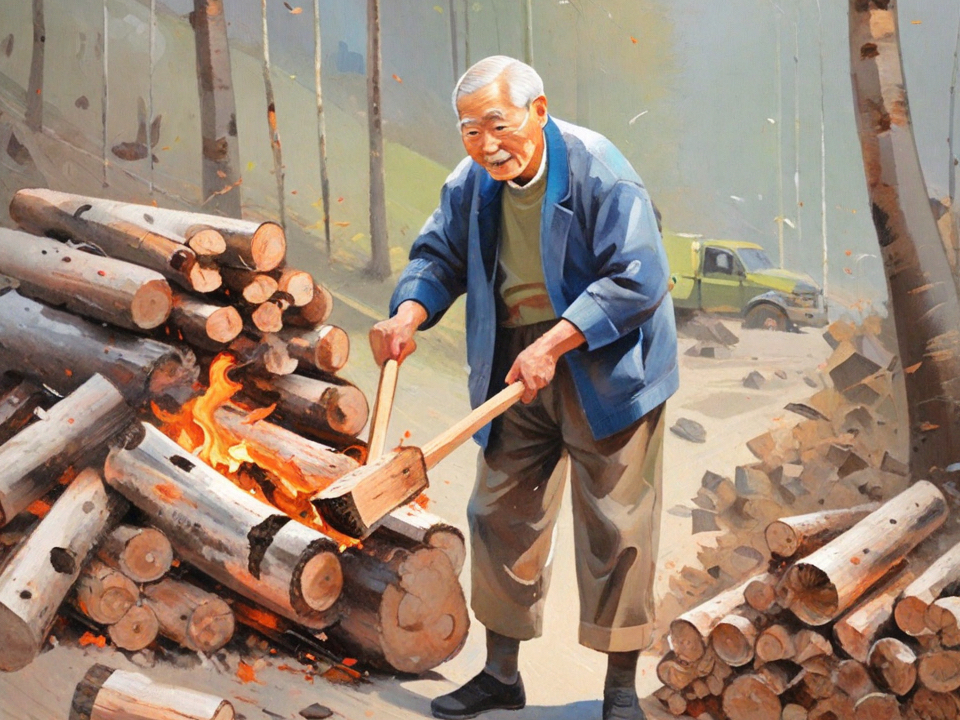 油画｜劈柴的爷爷_Sunny老师-站酷ZCOOL