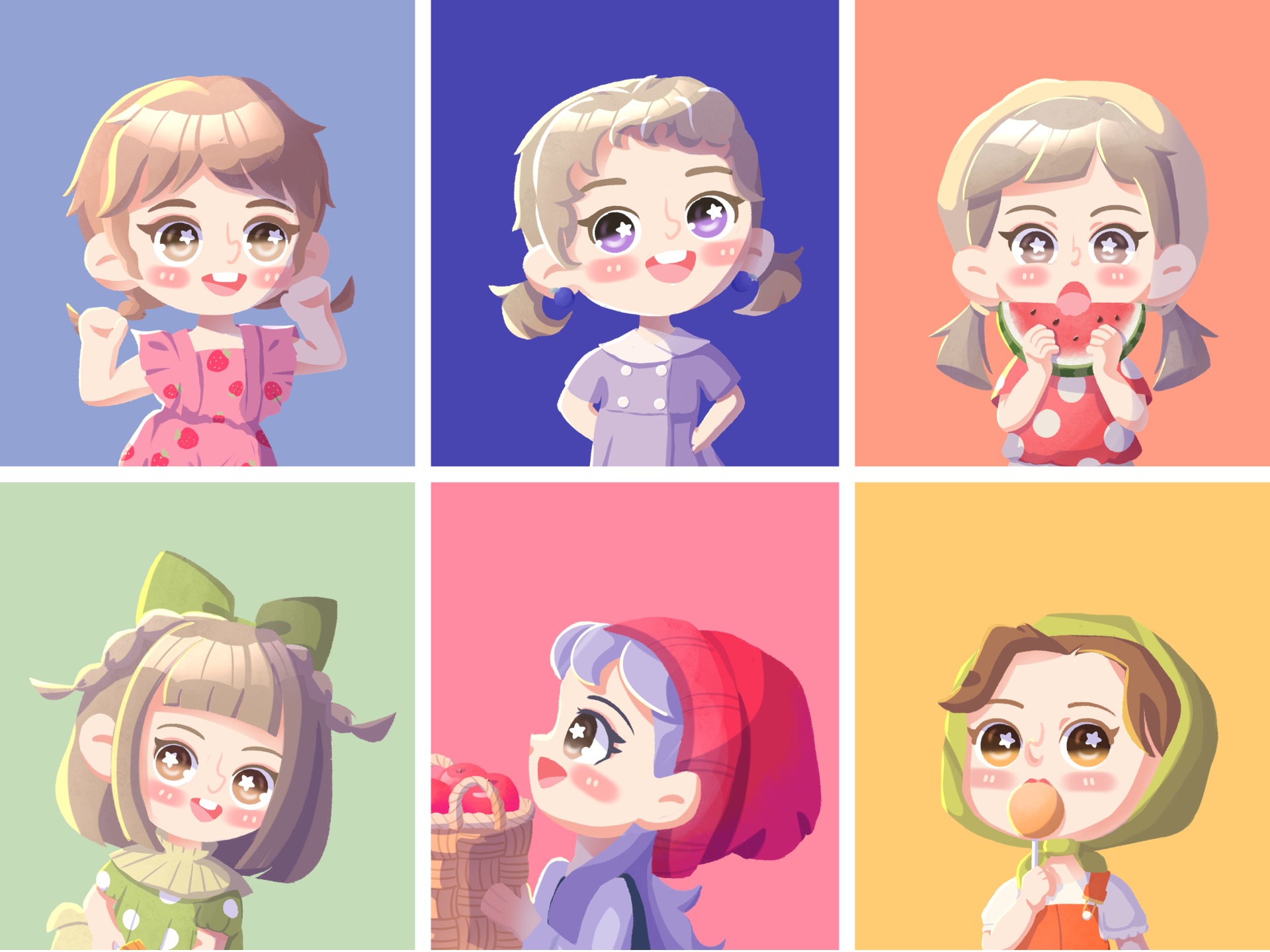 儿童插画：水果小可爱🍓🫐🍉🍇🍎🍊_牙线YYX-站酷ZCOOL