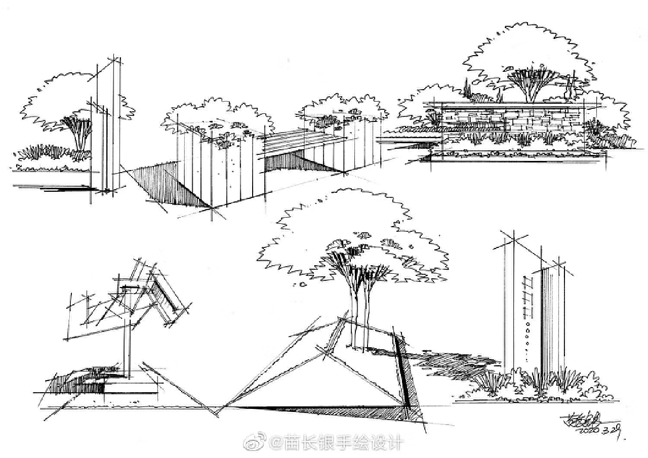 景观设计手绘植物单体and构筑物空间景观设计苗长银手绘空间原创作品 站酷zcool