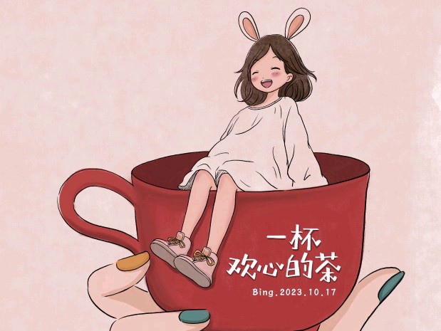 原创插画《一杯欢心的茶》_椒盐饼Bing-站酷ZCOOL