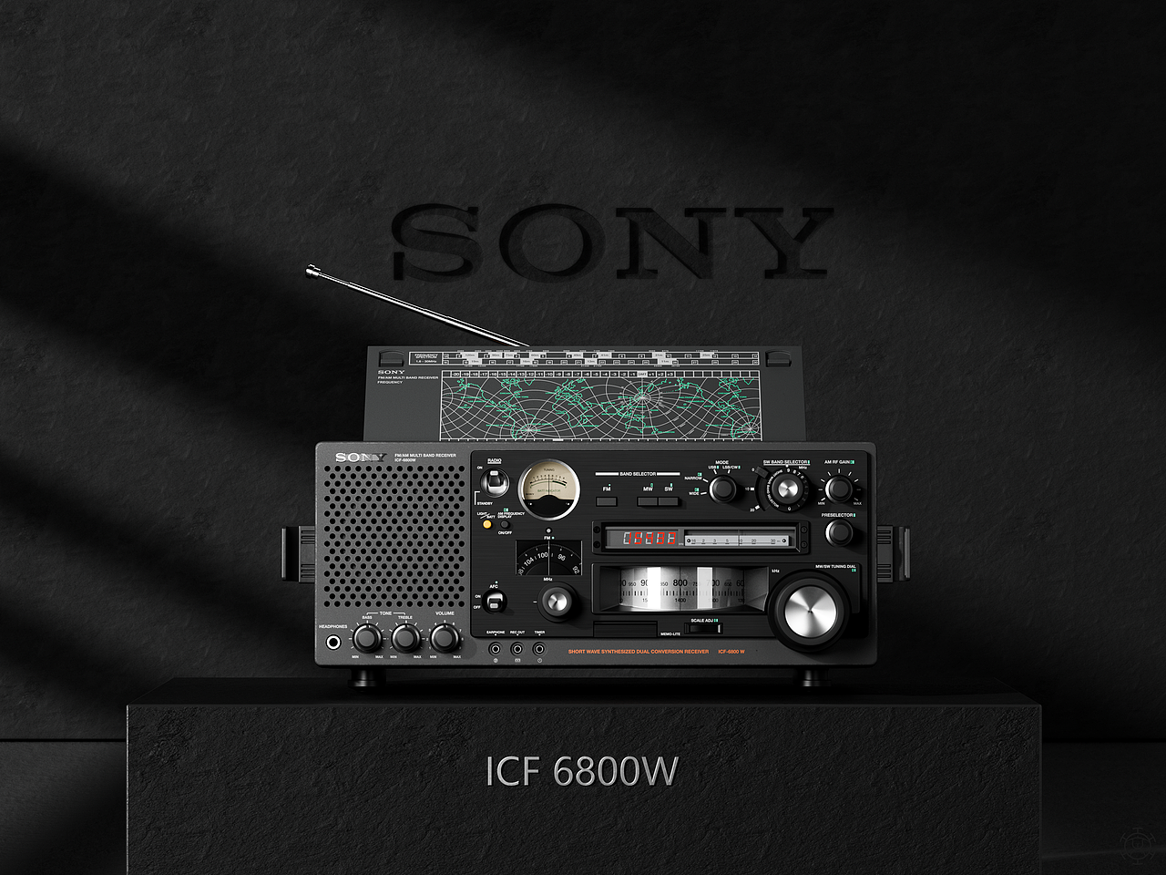 产品建模渲染——||Sony iICF- 6800W收音机||_文山本山-站酷ZCOOL