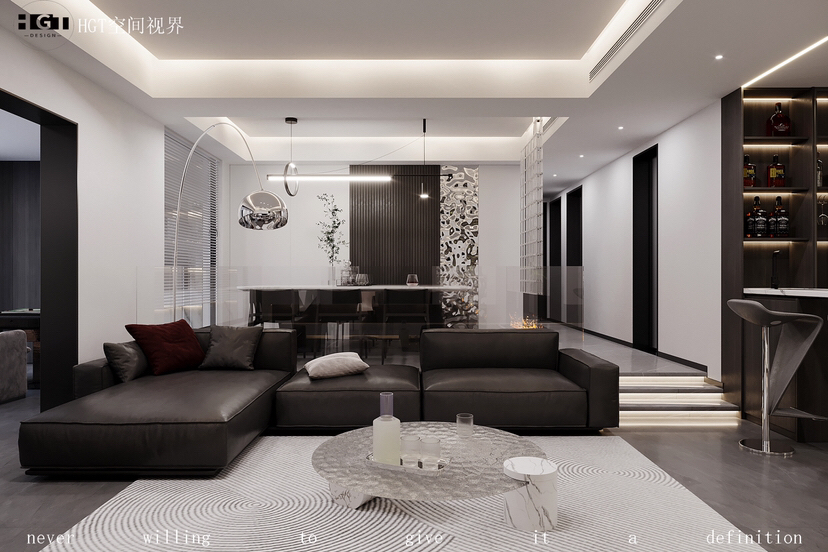 高级感满满的黑白灰客厅分享 效果图代画 _HGT空间视界-站酷ZCOOL