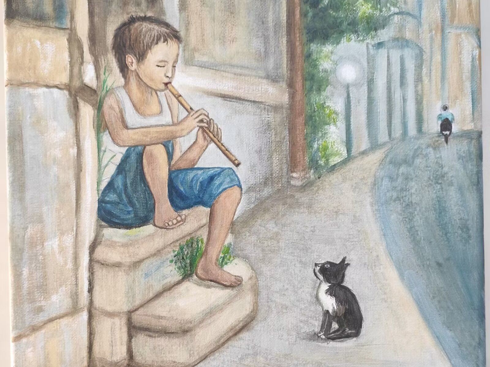 油画：倾听_大栗色兔子-站酷ZCOOL