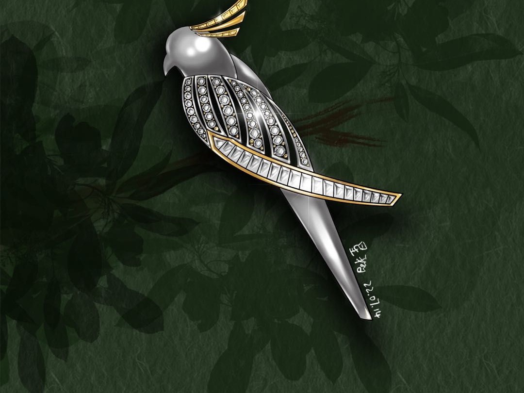 【ipad珠宝手绘】一枚以我家小鹦鹉为灵感的胸针_照星移-站酷ZCOOL