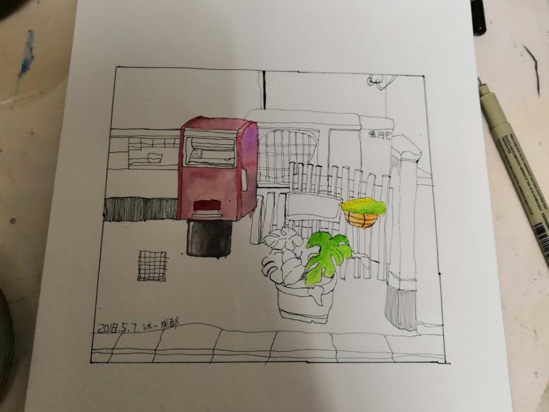 针管水彩-未上完的画_沐一和樱花树-站酷ZCOOL