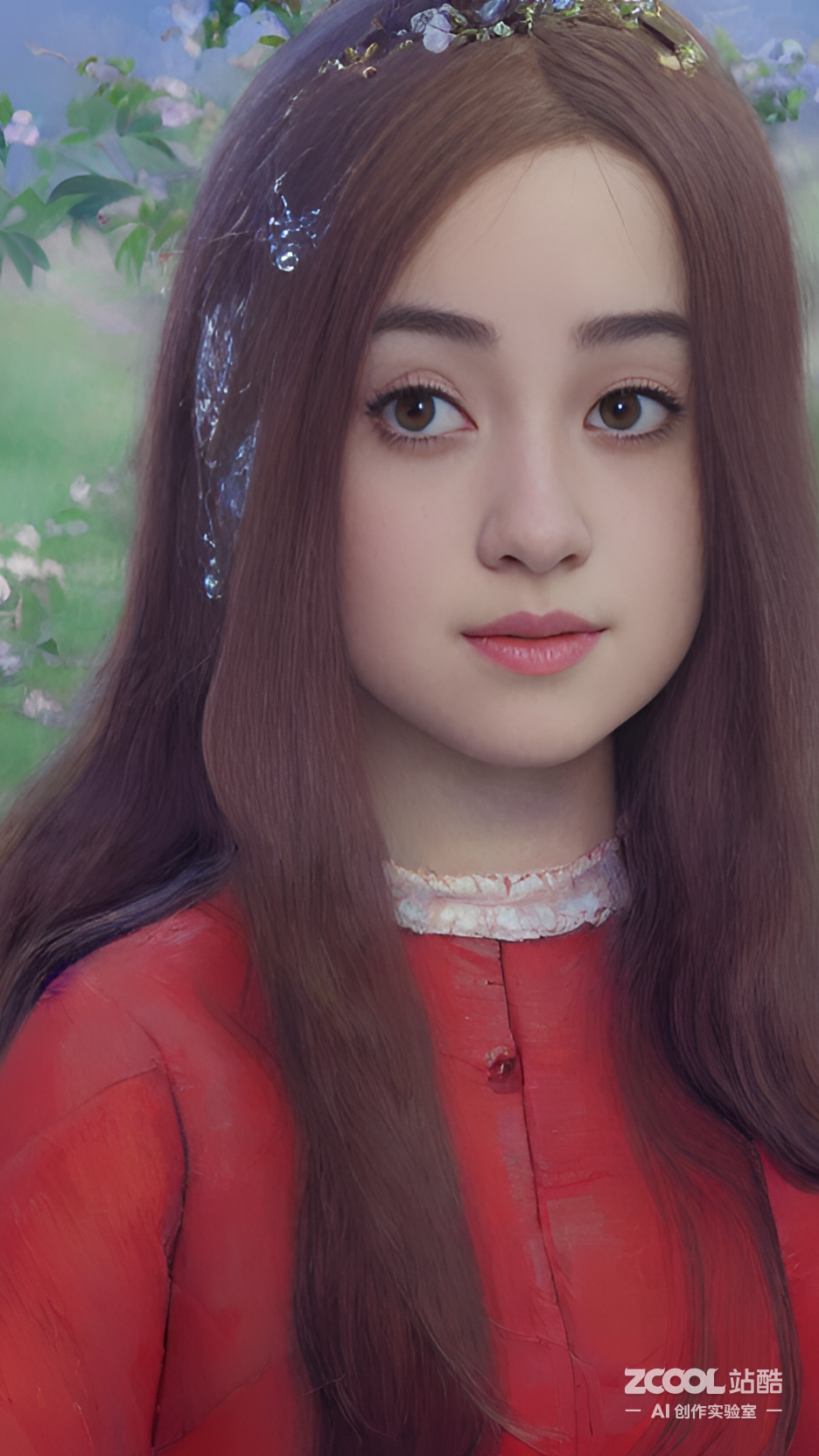#AI创作实验室#微笑，大眼睛，瓜子脸，8k，长头发，错_弹指一瞬间-站酷ZCOOL