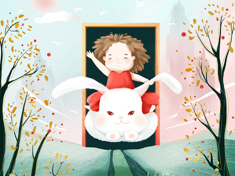 插画 | 兔兔辣么可爱，骑着去旅行吧_Rice_Fang-站酷ZCOOL