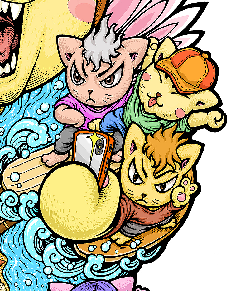 我与潮牌club xxhh合作的新图《冰火人猫咪图》|Illustration|Commercial illustration|傅淳强 ...