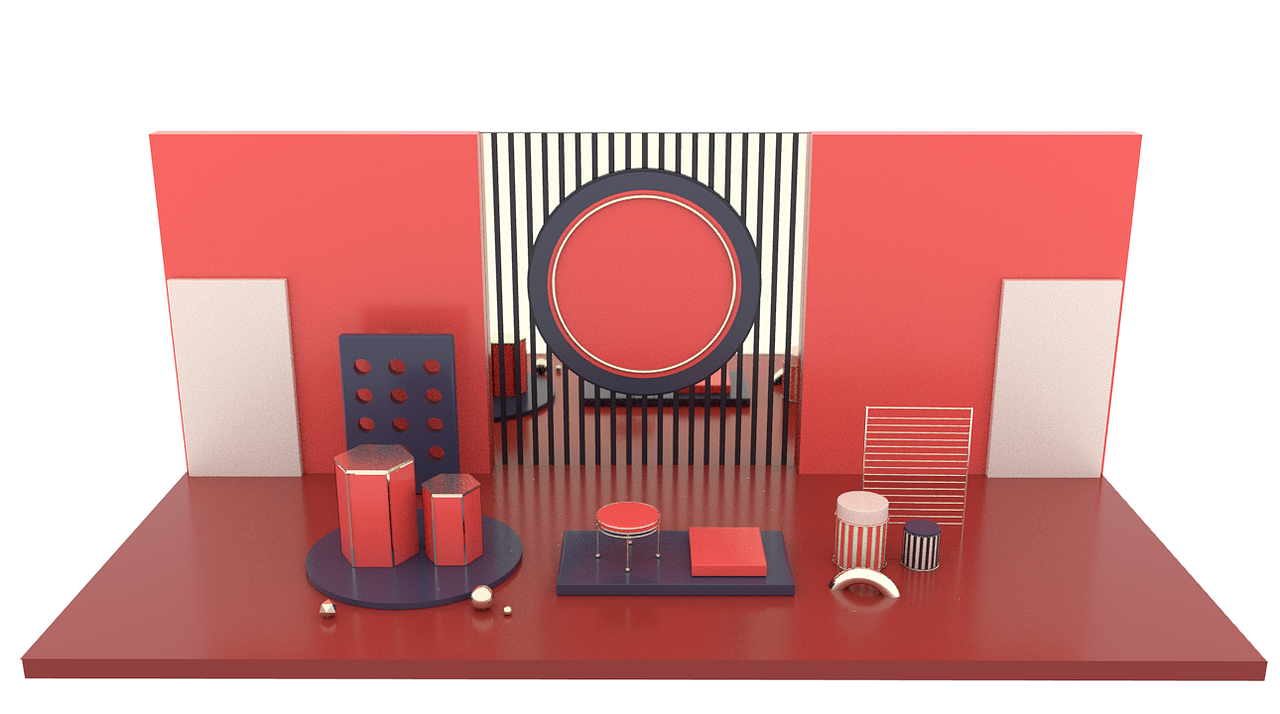 C4D新手临摹场景图-红色矩形台_梦云雨9955-站酷ZCOOL