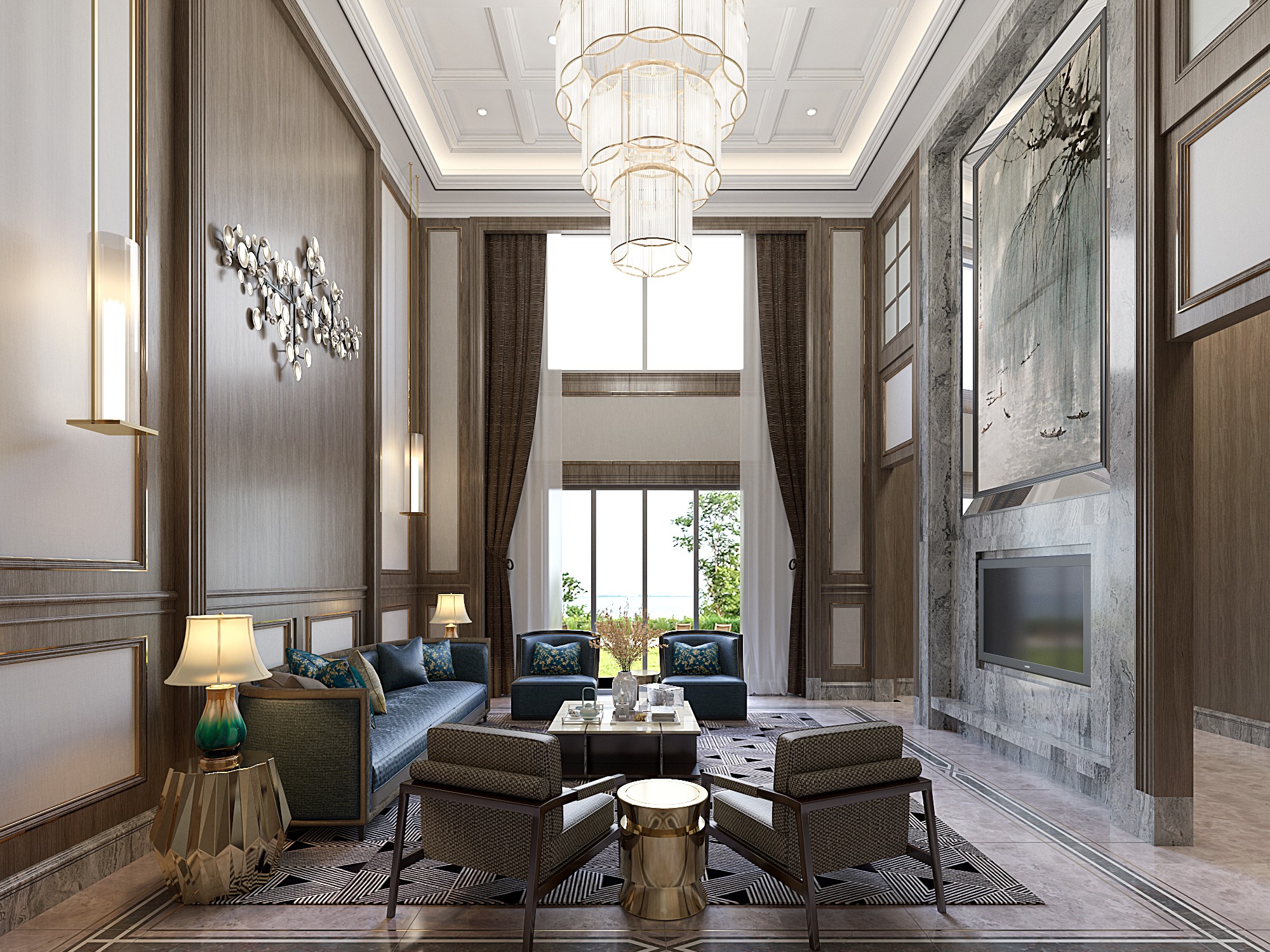 写实效果图，新中客厅_yujie_78-站酷ZCOOL