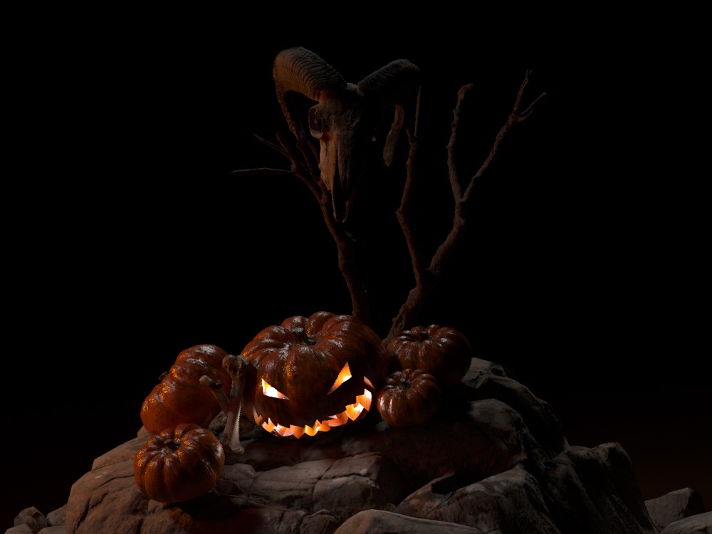 Halloween RamSkull & Pumpkin 3D - 万圣节羊角与南瓜_Gerrardxiv-站酷ZCOOL