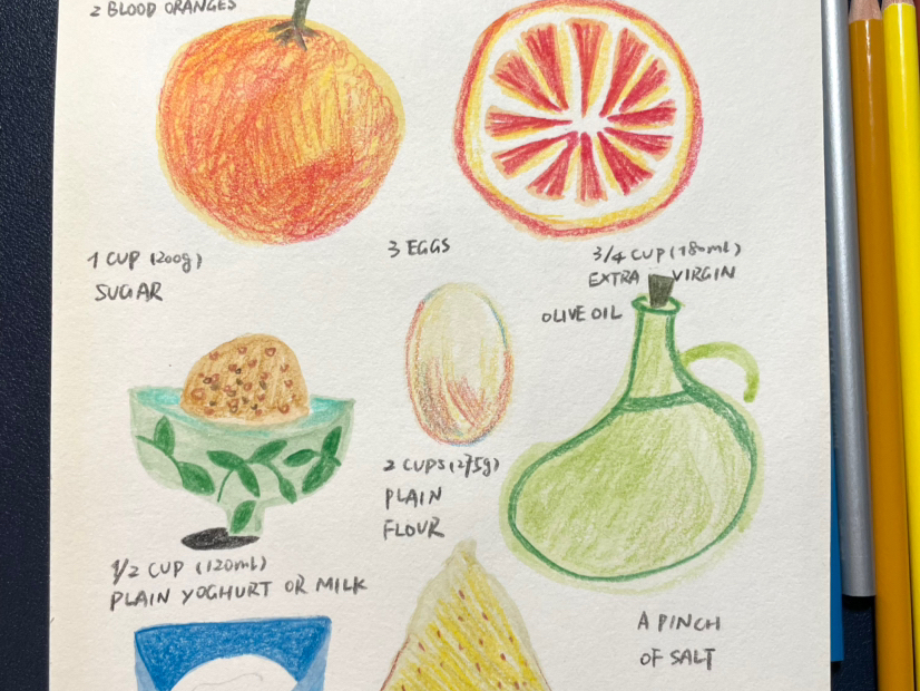 手绘食谱Vol.37 Blood Orange and Olive Oil Cake_元气乔伊-站酷ZCOOL