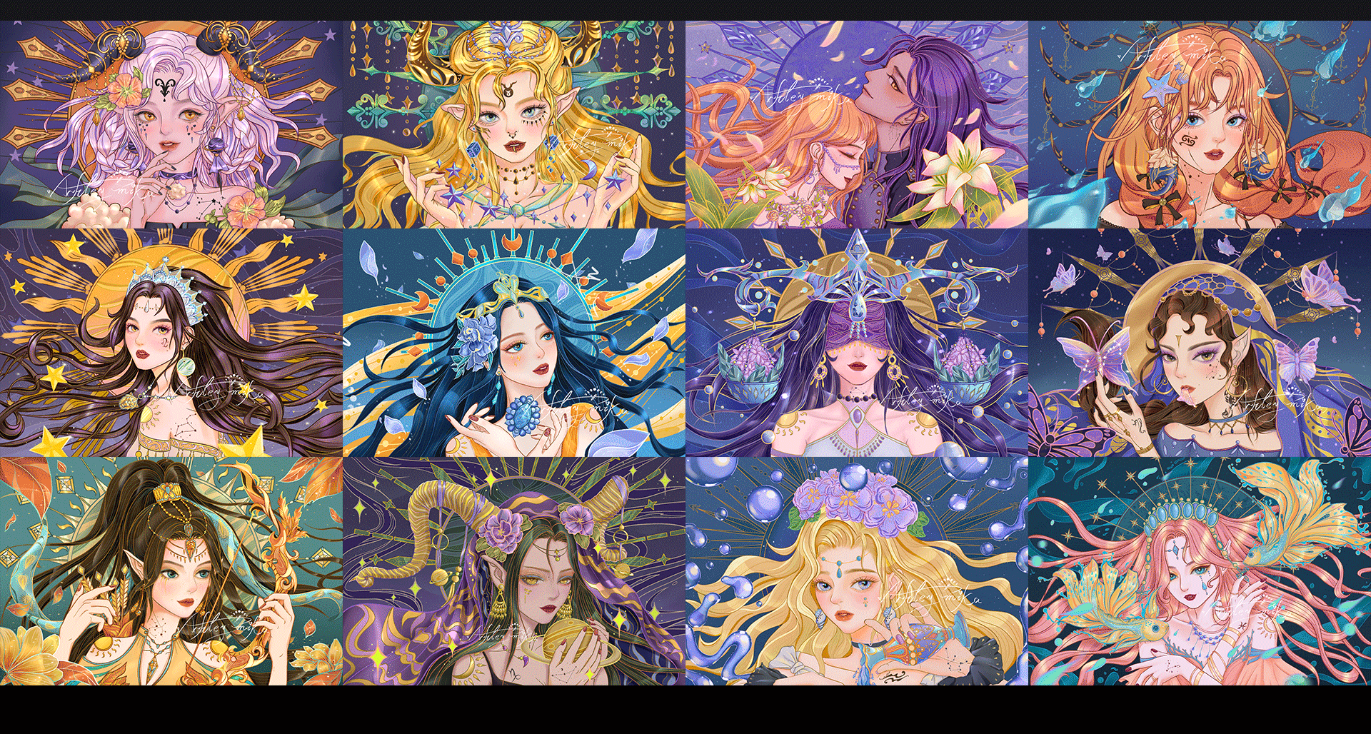 星座系列少女-线性插画_小森桃ASHLEY-站酷ZCOOL