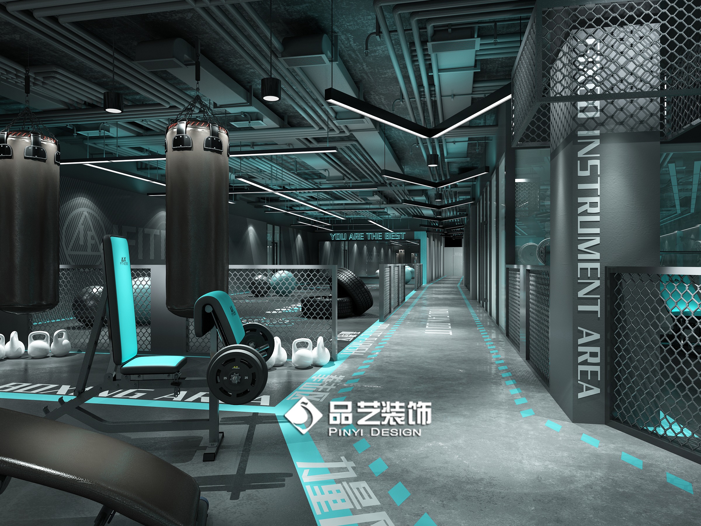 工业科技风健身房装修设计瑜伽房健身工作室_品艺装饰-站酷ZCOOL