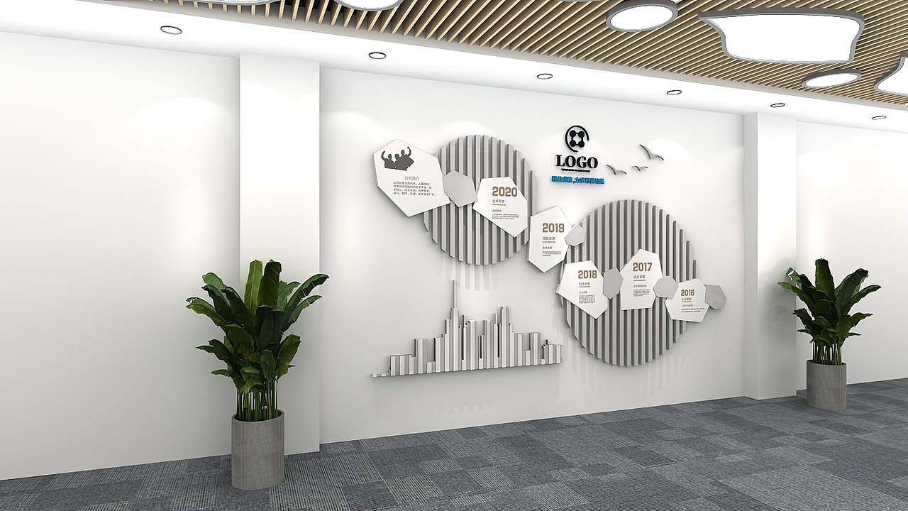 时尚简约蓝色企业文化墙设计_章宇1991-站酷ZCOOL