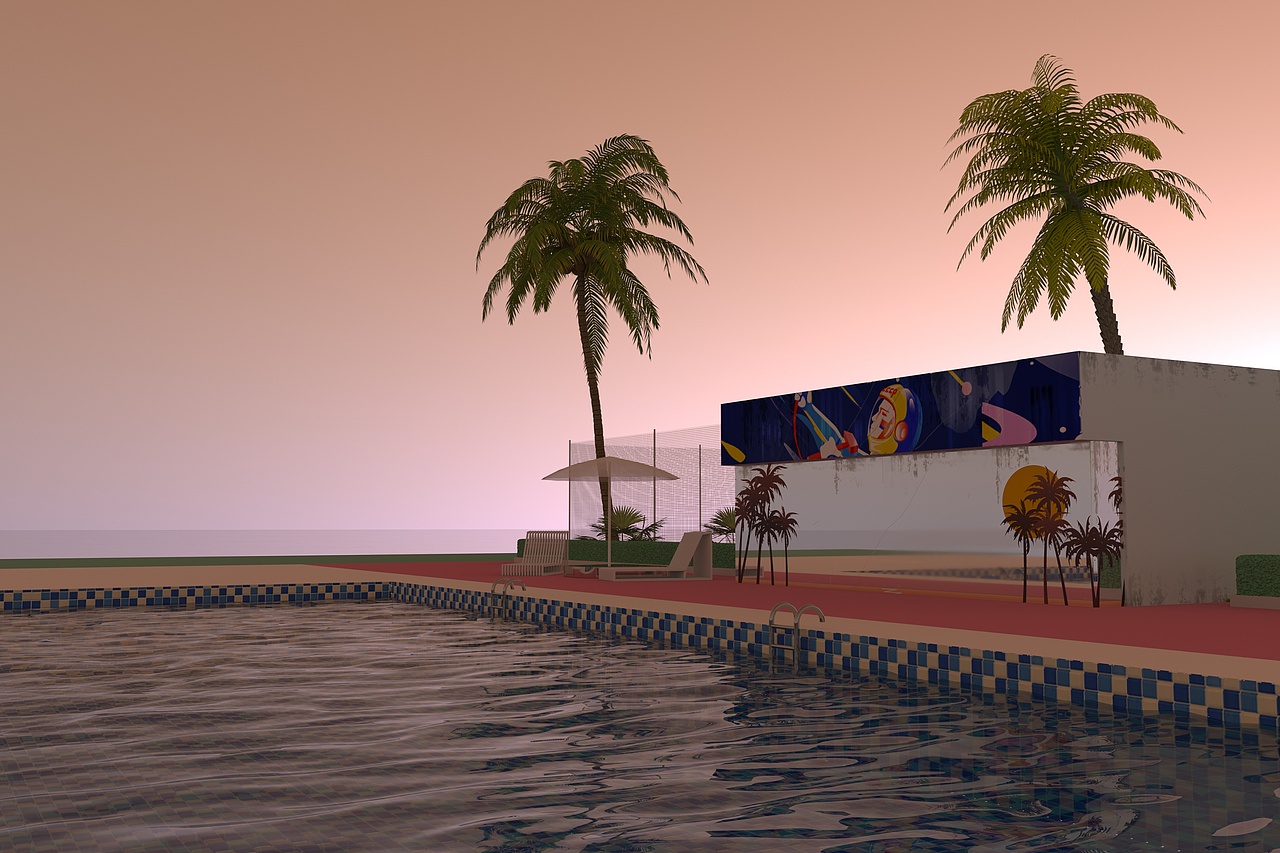 citypop风格c4d场景：海滩_未来格-站酷ZCOOL