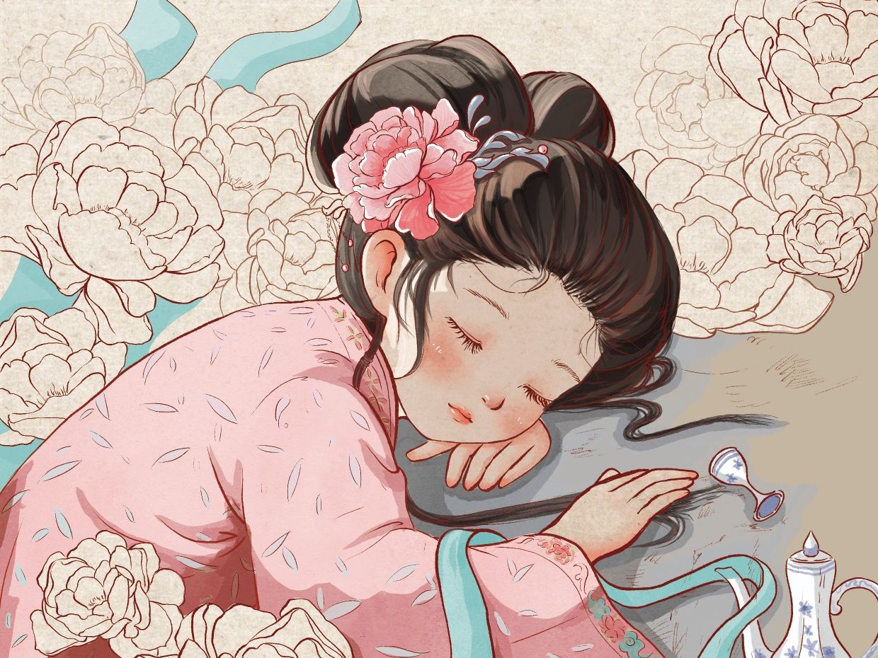 憨湘云醉眠芍药裀_猪叶子er-站酷ZCOOL