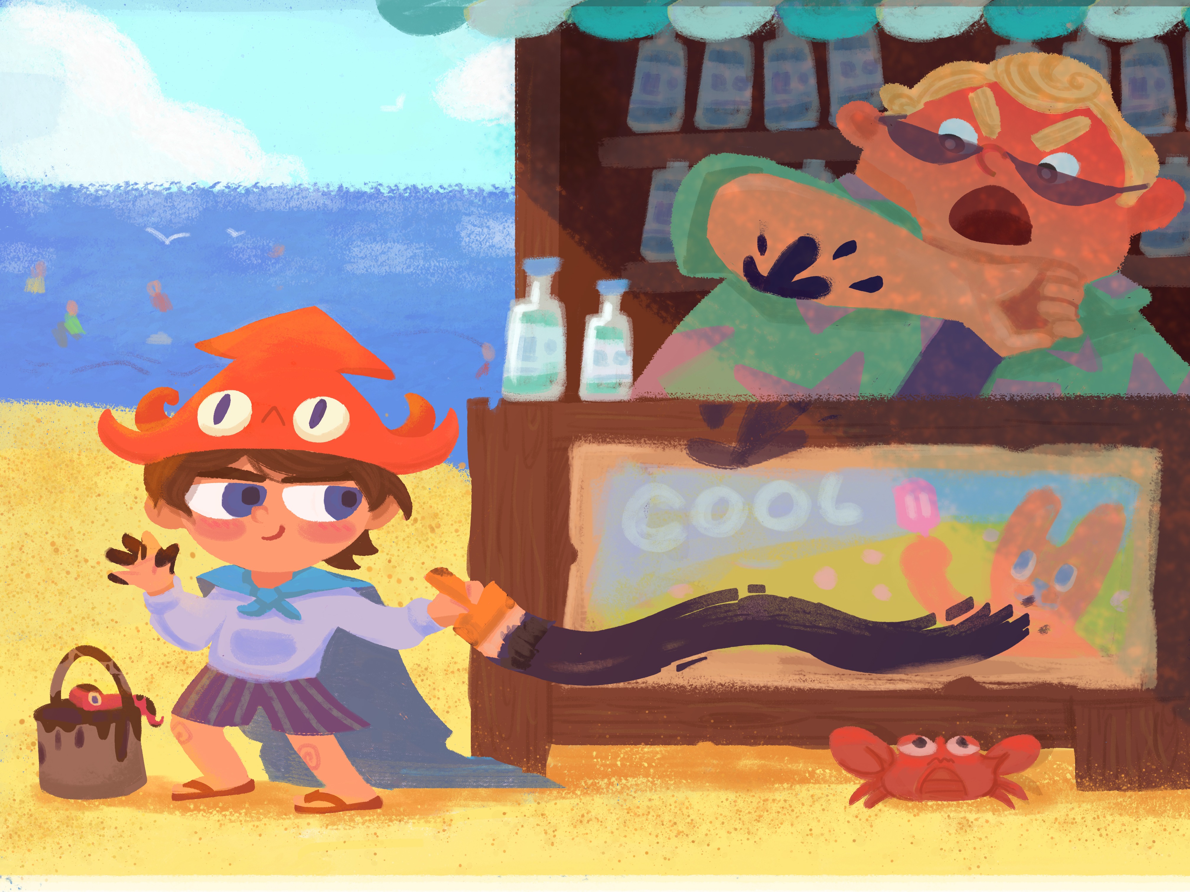 墨鱼恶作剧~_插画师Rocky-站酷ZCOOL