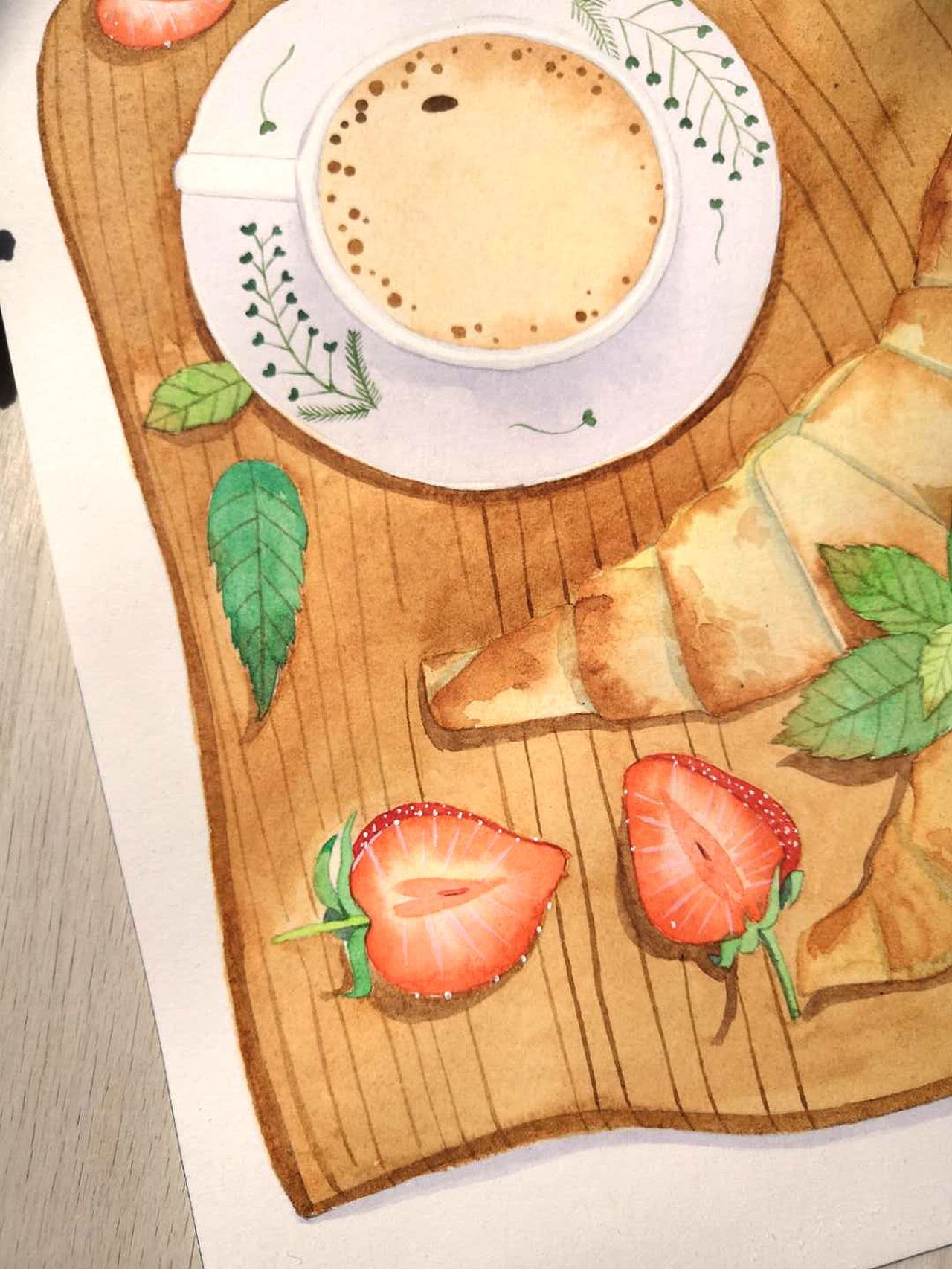 美食2——牛角面包，咖啡☕。_彭Hailey-站酷ZCOOL