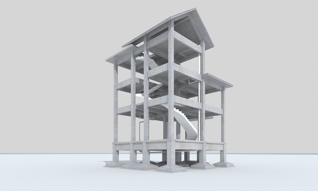 三层框架结构|三维|建筑/空间|狮子座设计_原创作品-站酷ZCOOL