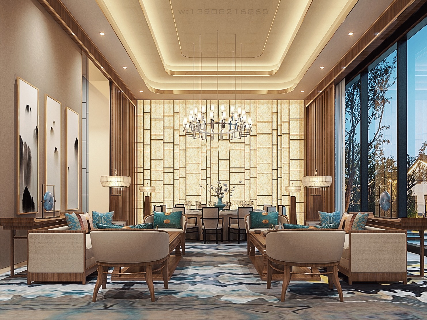 写实效果图，新中会客厅_yujie_78-站酷ZCOOL