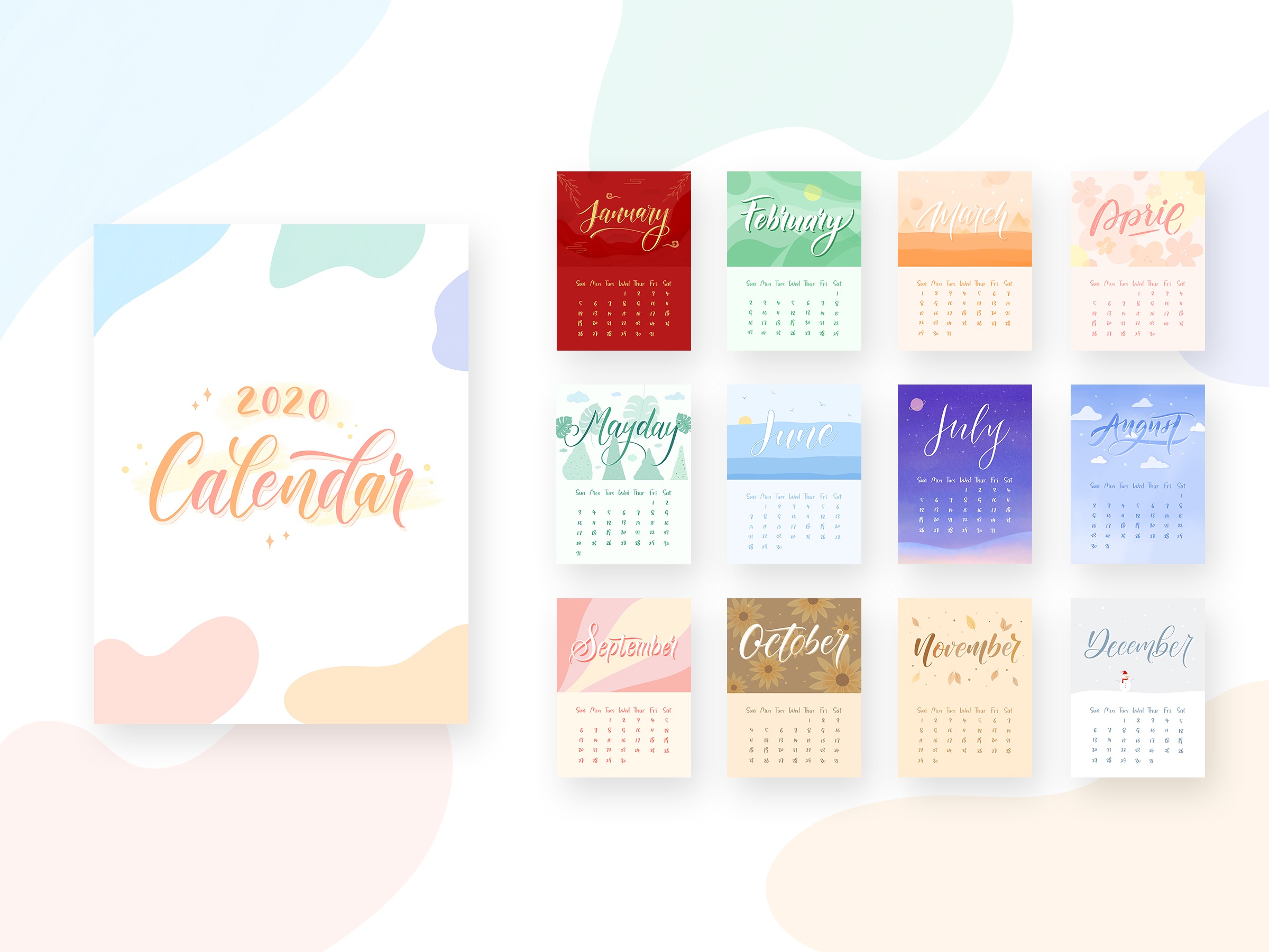 2020 Lettering Calendar 新年月历 NO.5_TEONA_nuoR-站酷ZCOOL