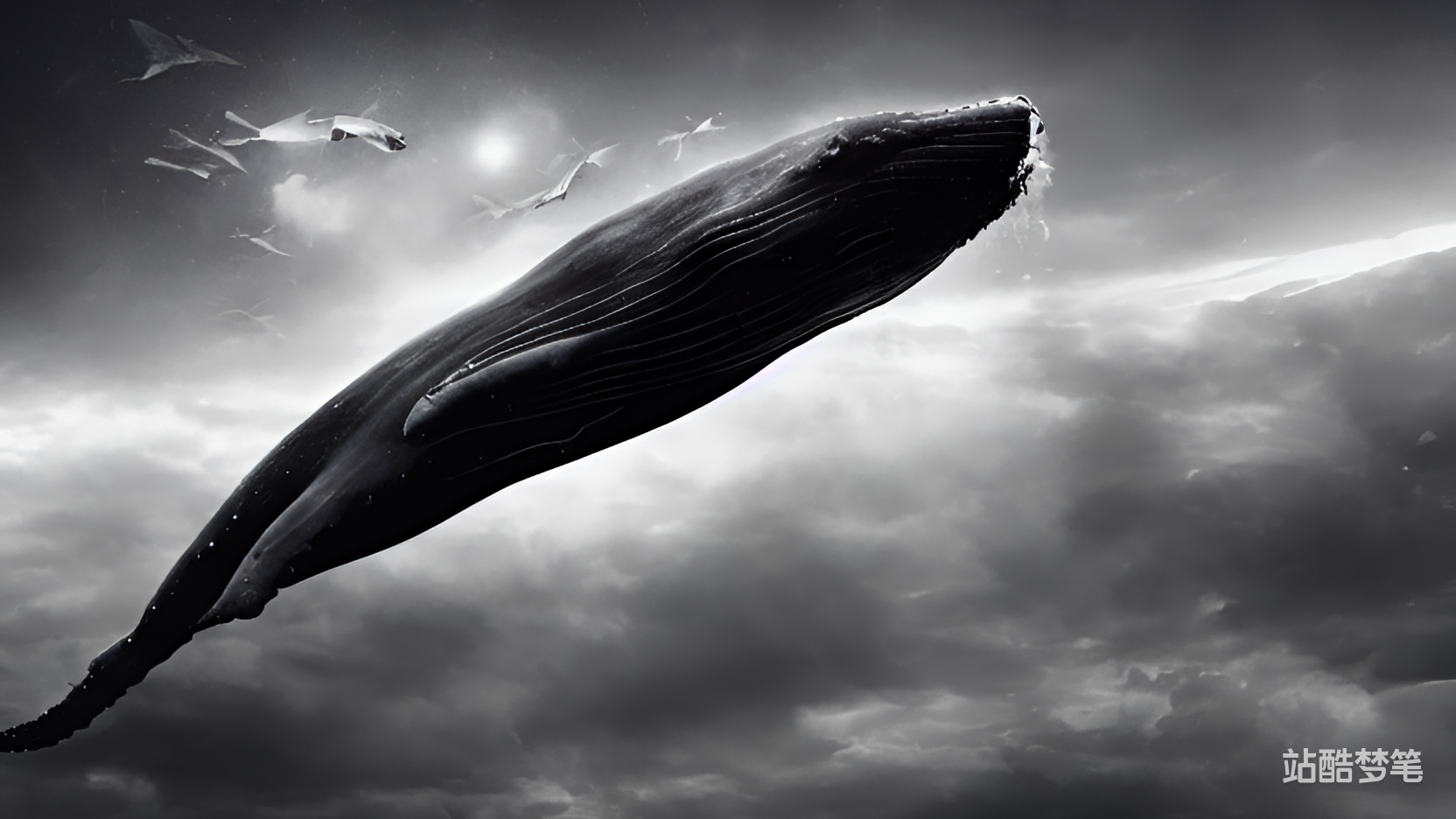 #站酷梦笔#A whale is flying in the sky，赛博朋克_好名字不多了-站酷ZCOOL