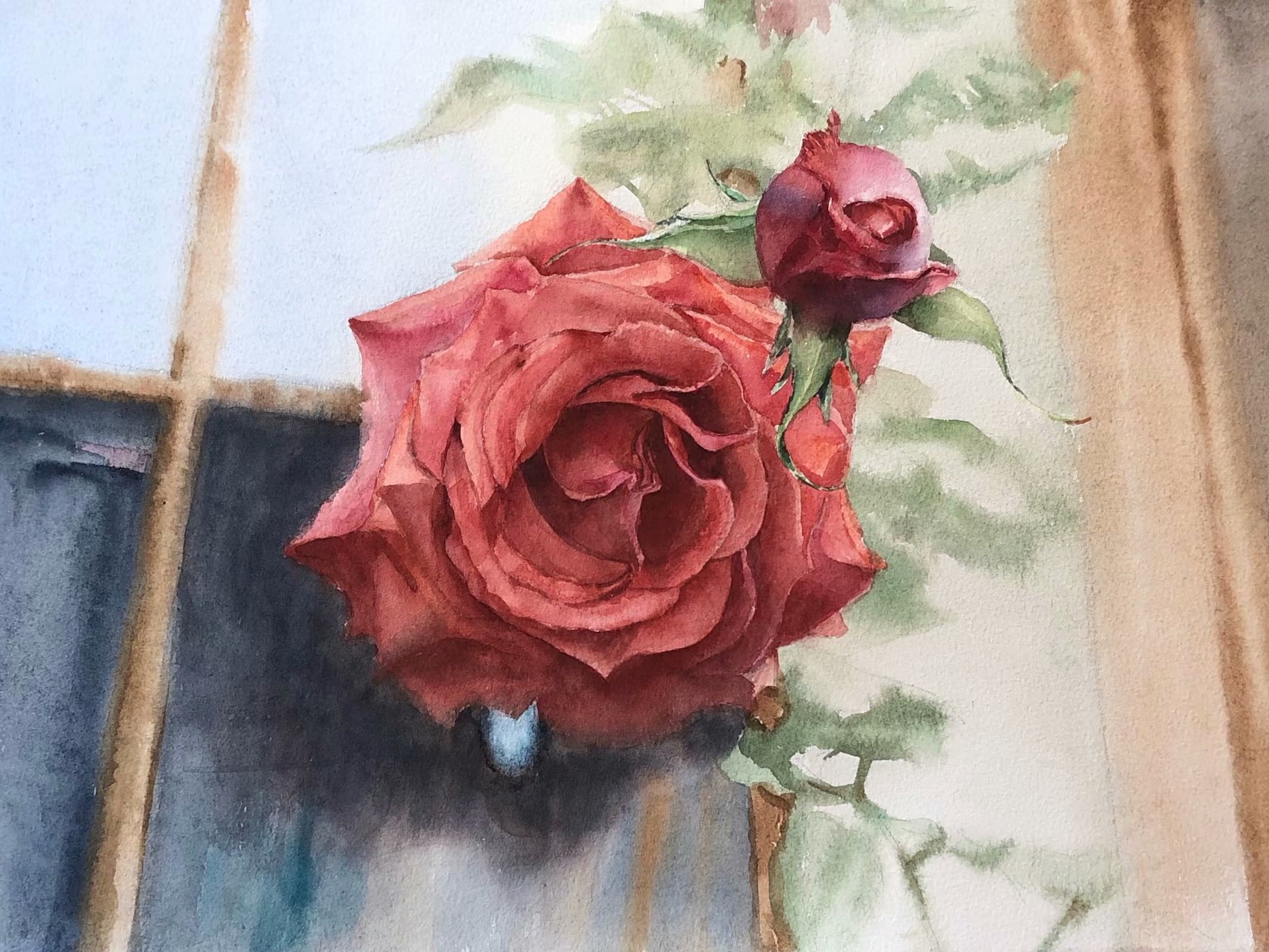 玻璃窗前的红玫瑰_酱酱子1111-站酷ZCOOL