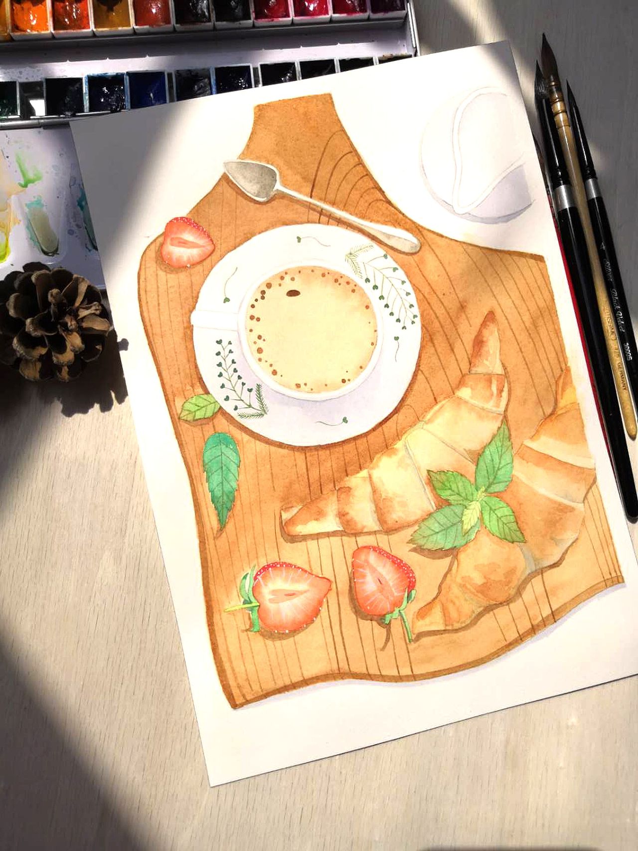 美食2——牛角面包，咖啡☕。_彭Hailey-站酷ZCOOL