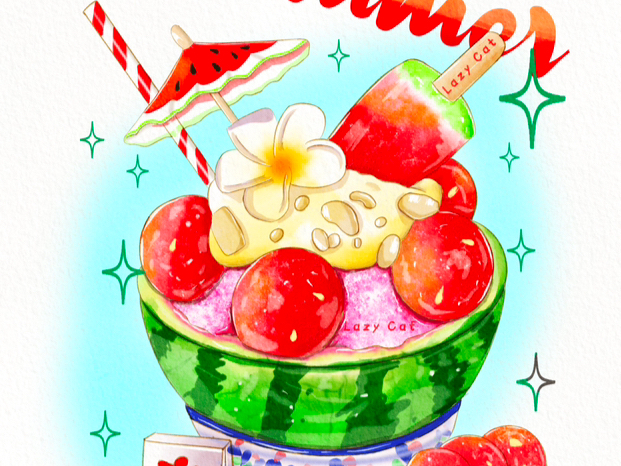 iPad插画/夏日西瓜冰_懒猫猫0530-站酷ZCOOL
