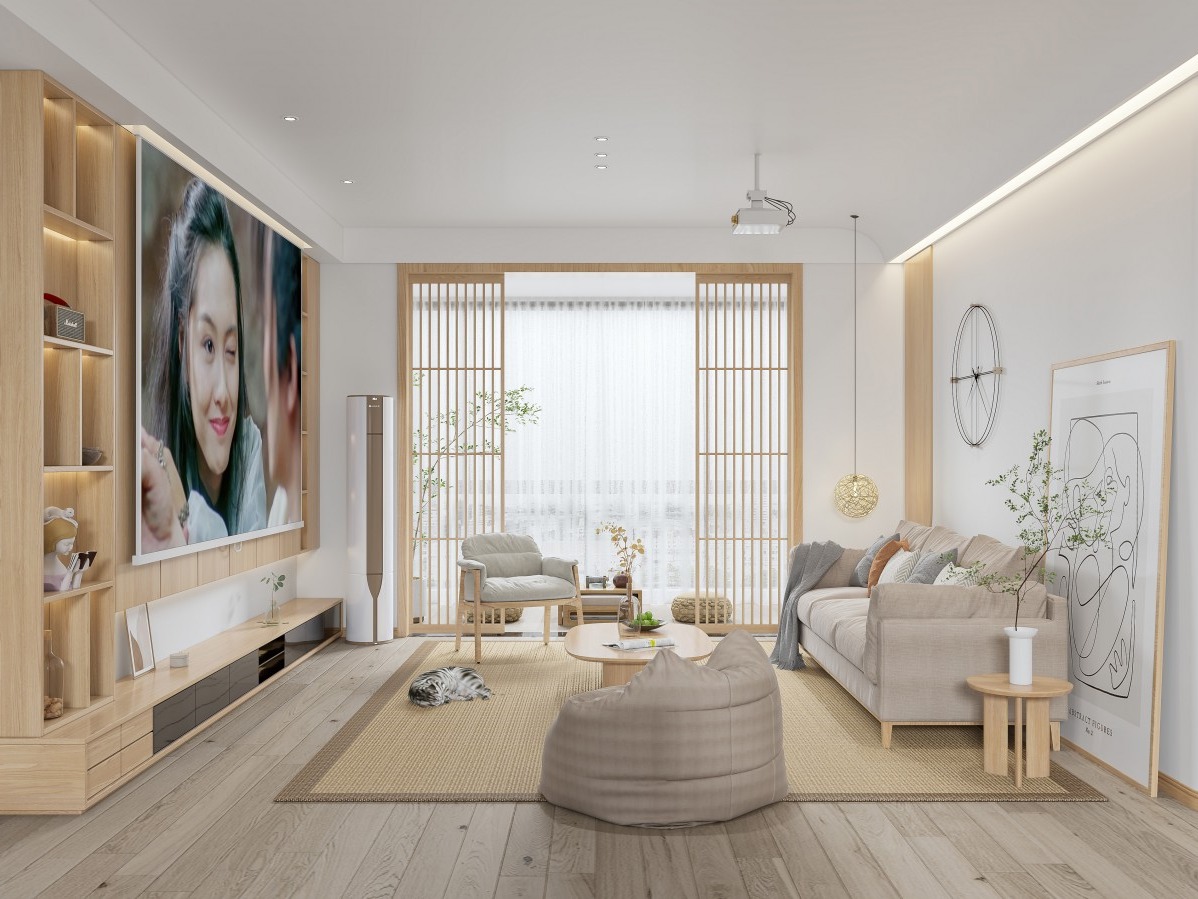 日式客厅全景效果图设计_王彤ing-站酷ZCOOL