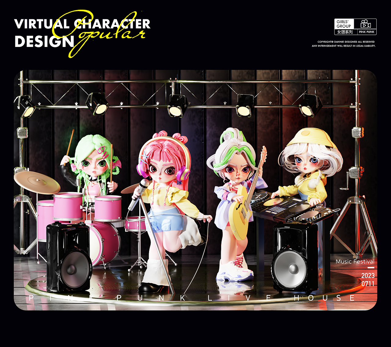 《Pink Punk-朋克乐队》原创IP设计｜虚拟偶像设计 _nidandan-站酷ZCOOL