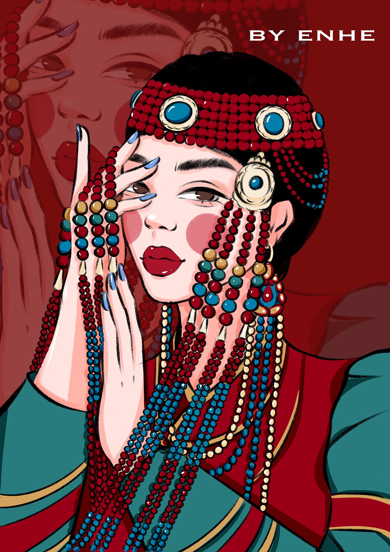 蒙古丽人系列人物插画_enhe恩禾-站酷ZCOOL