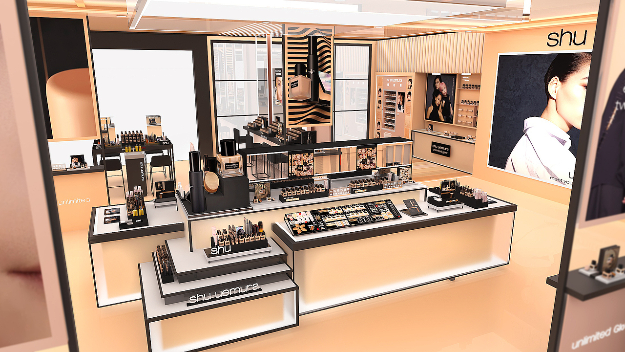 化妆品展台设计 植村秀she uemura 小方小光粉底液_clean_Liu-站酷ZCOOL