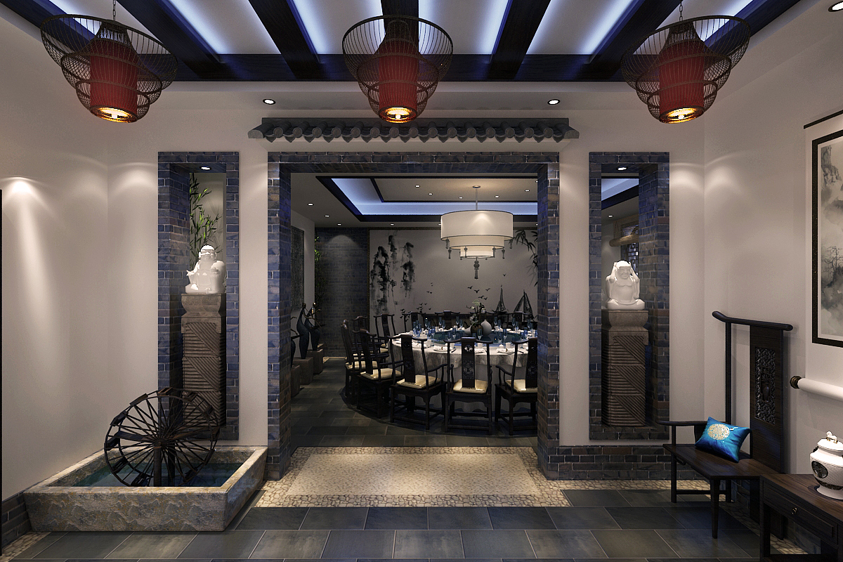 徽派中餐厅包间_效果图小静-站酷ZCOOL