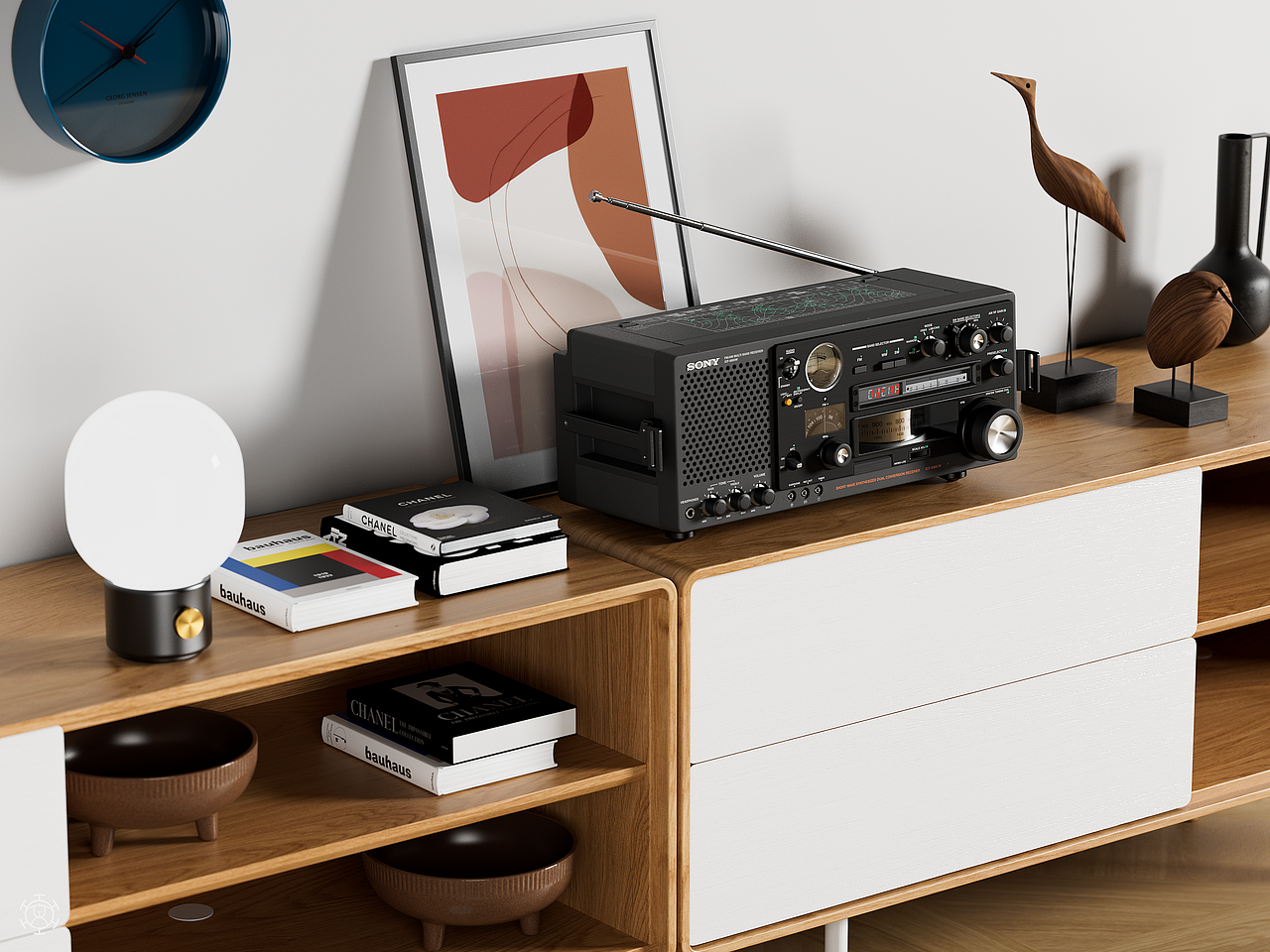 产品建模渲染——||Sony iICF- 6800W收音机||_文山本山-站酷ZCOOL