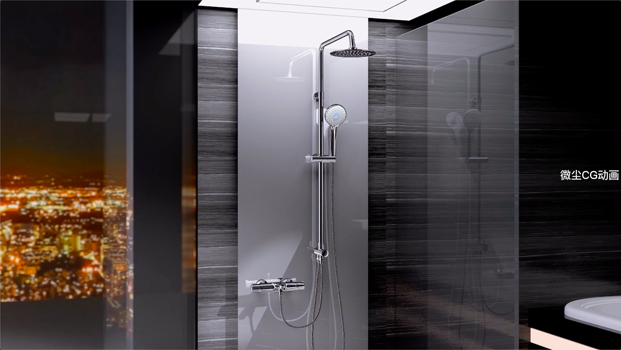 Moen摩恩淋浴集智纤薄花洒龙头套装三维CG动画_微尘CG动画-站酷ZCOOL
