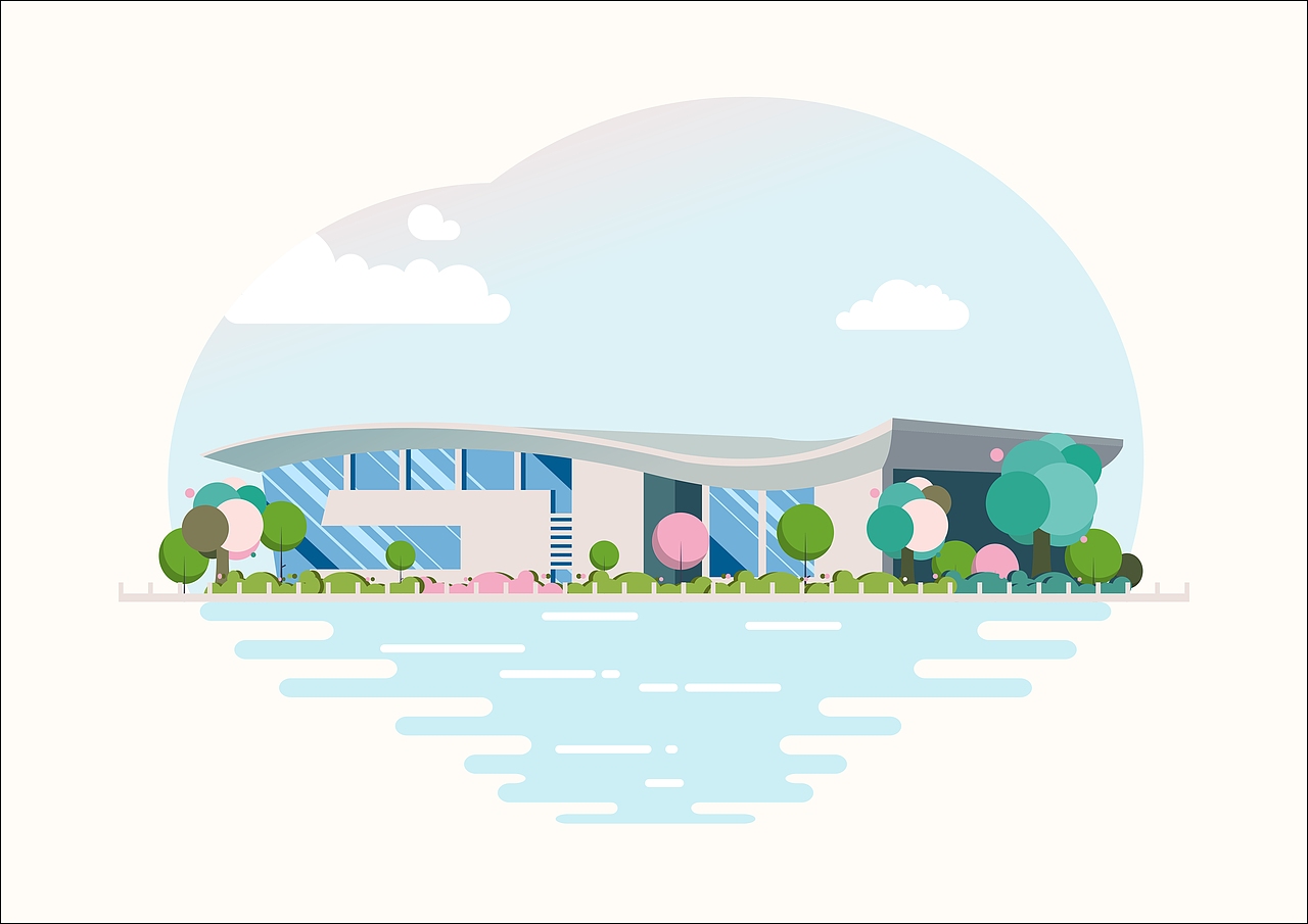 齐齐哈尔大学建筑插画设计_冒蓝火的马克沁-站酷ZCOOL