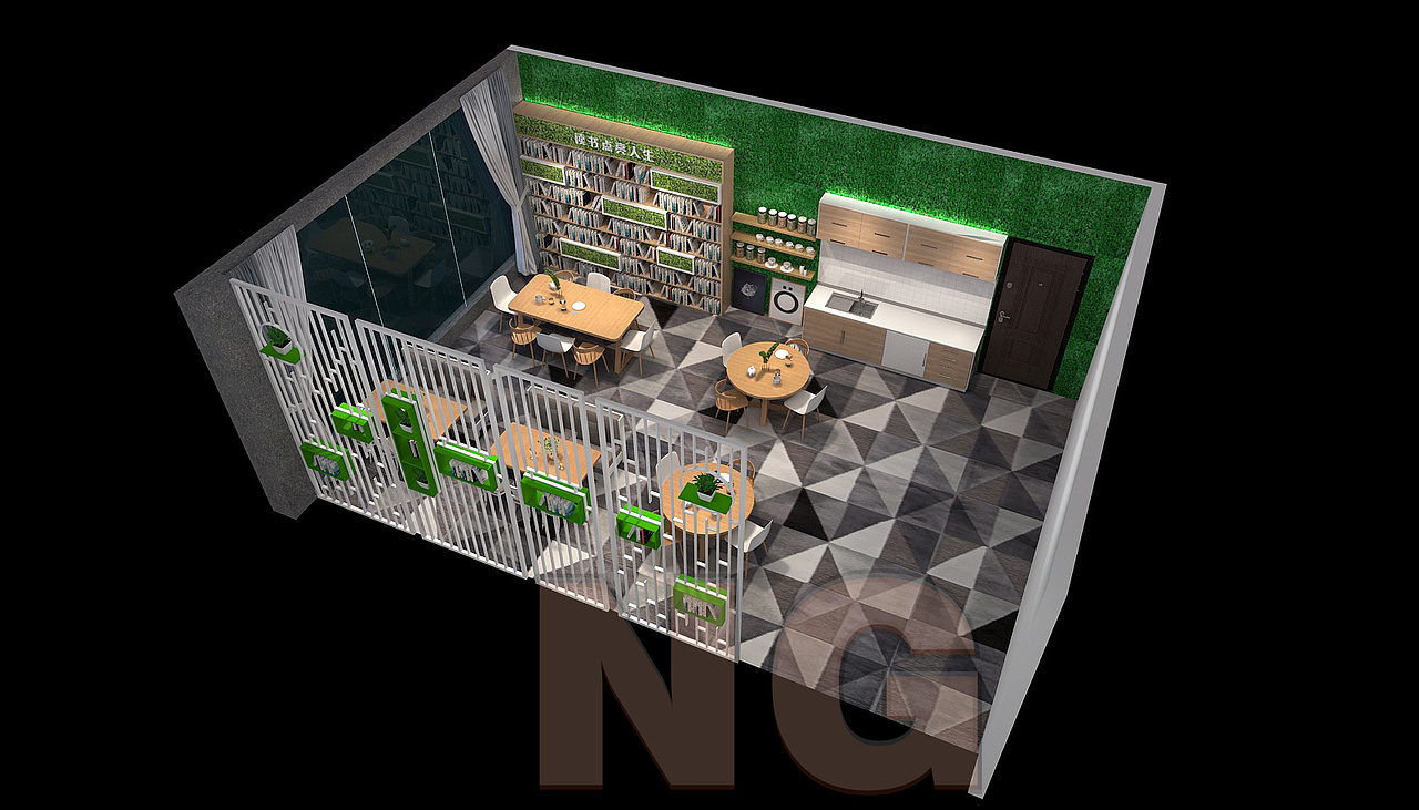 图书室休息角设计3D效果图_3D设计师NG男-站酷ZCOOL