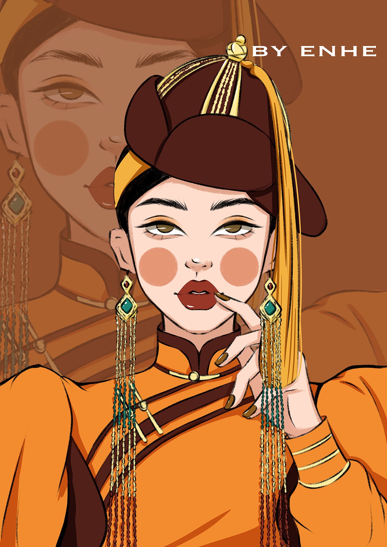 蒙古丽人系列人物插画_enhe恩禾-站酷ZCOOL