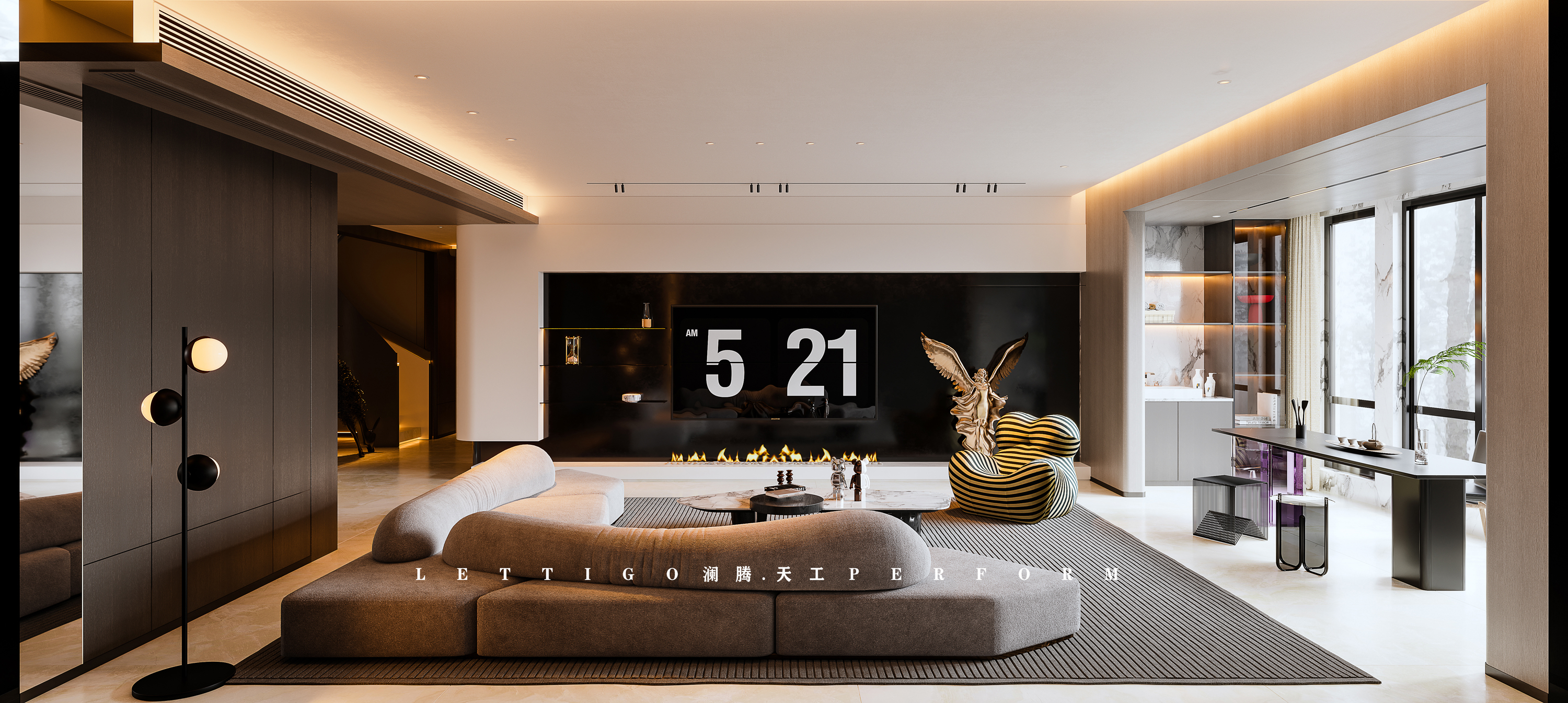 现代暖调深色系复式，也有豪宅的气质感_DesignerZtt186-站酷ZCOOL